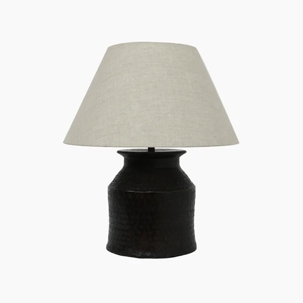 Ennis Patterned Lamp Aged Brass Linen Shade - Lewis & Co.