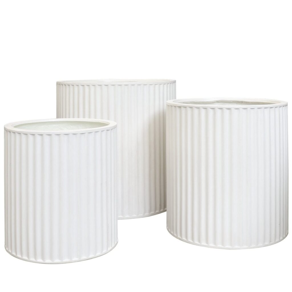 Piako Ribbed Cylinder Planter Small - Chalk - Lewis & Co.
